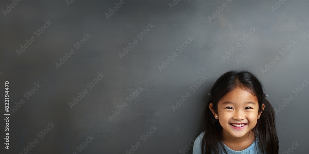Charcoal background Happy Asian child Portrait of young beautiful ...