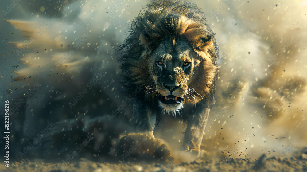 African Savanna: Photo Realistic Image of Lion Stalking Prey ...