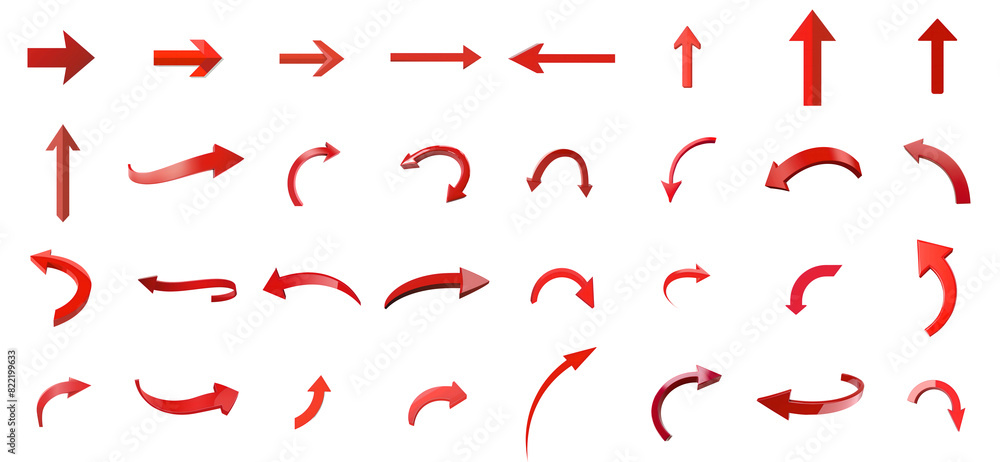 Collection of red arrow icons in various directions', isolated on ...