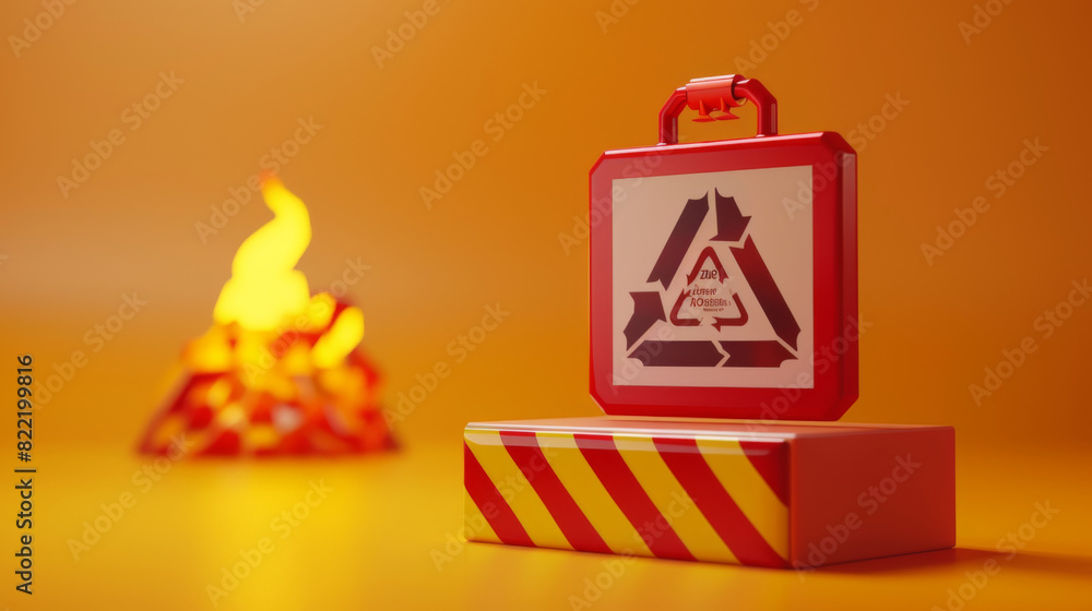 Safety image showing a red flammable materials warning sign with a ...