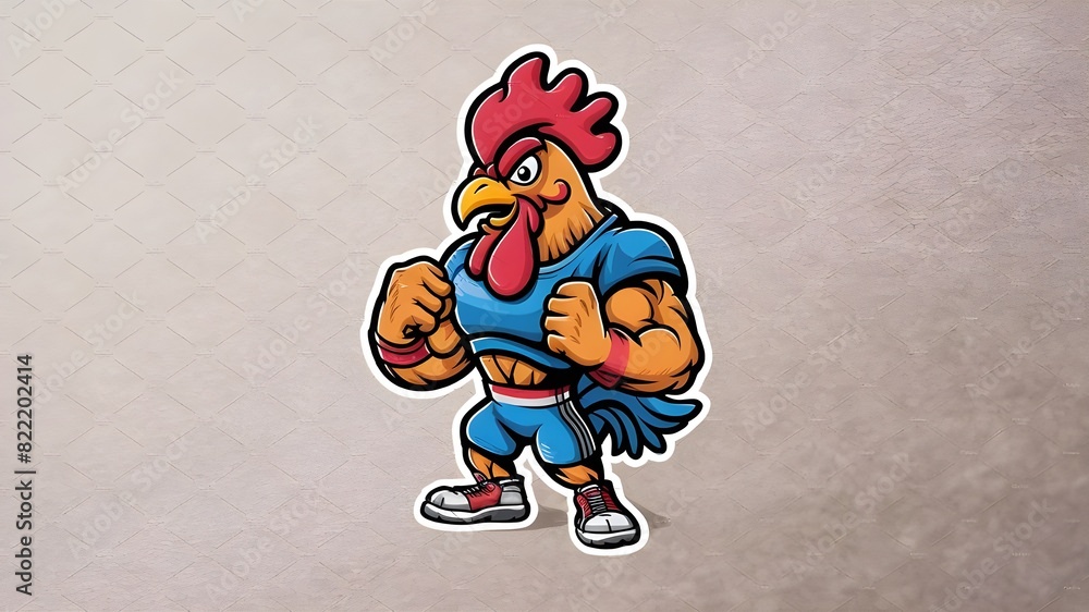 Chicken rooster muscle fighting sports mascot logo character cartoon ...