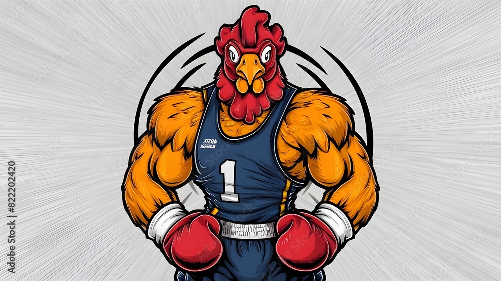 Chicken rooster muscle fighting sports mascot logo character cartoon ...