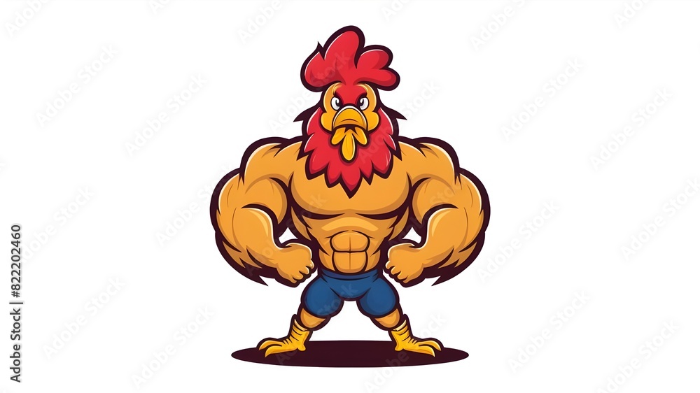 Chicken rooster muscle fighting sports mascot logo character cartoon ...