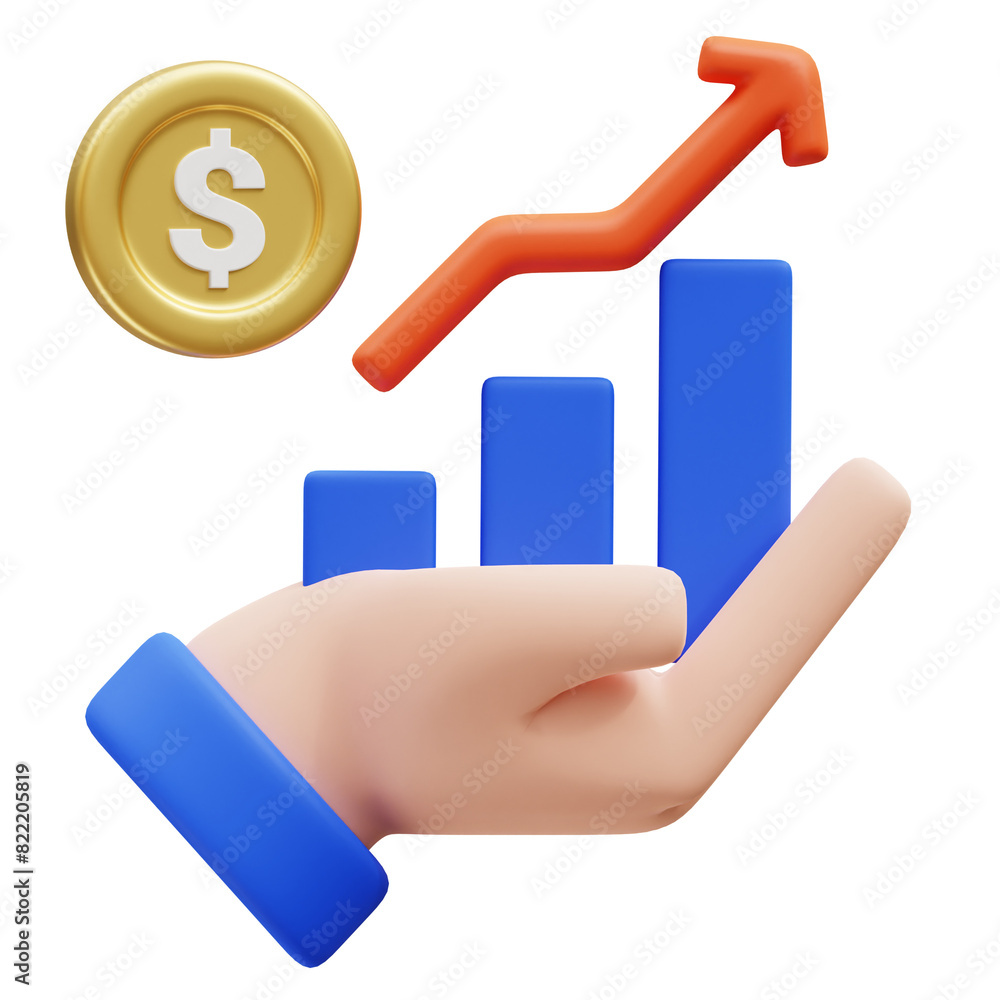 growth 3d, 3d icon, 3d illustration, style, render, rendering, Suitable ...