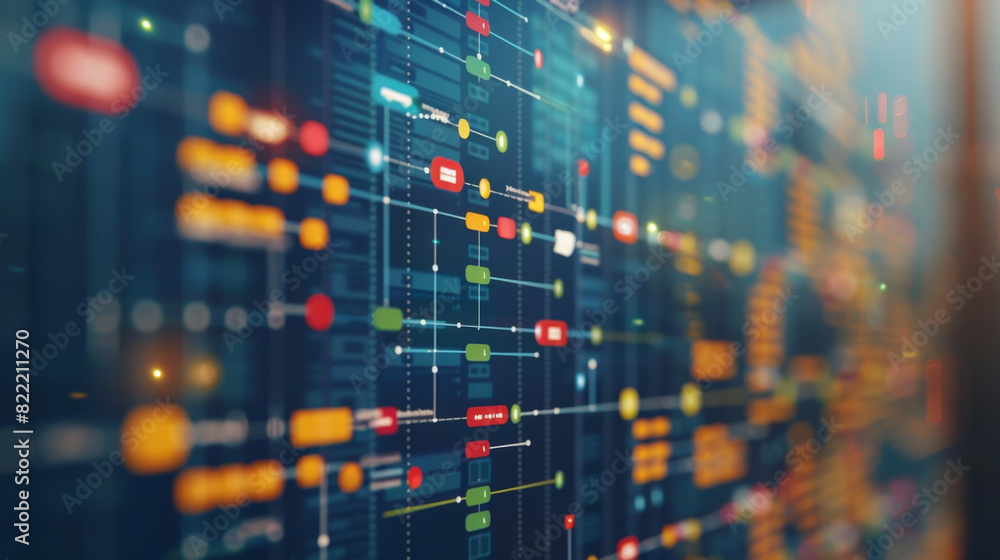 Visual project management tool showing tasks progressing through stages ...