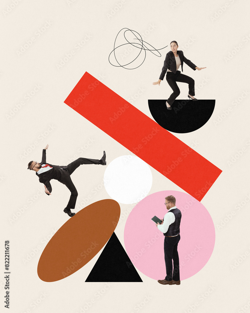 Contemporary art collage. People in formal attire interacting with ...