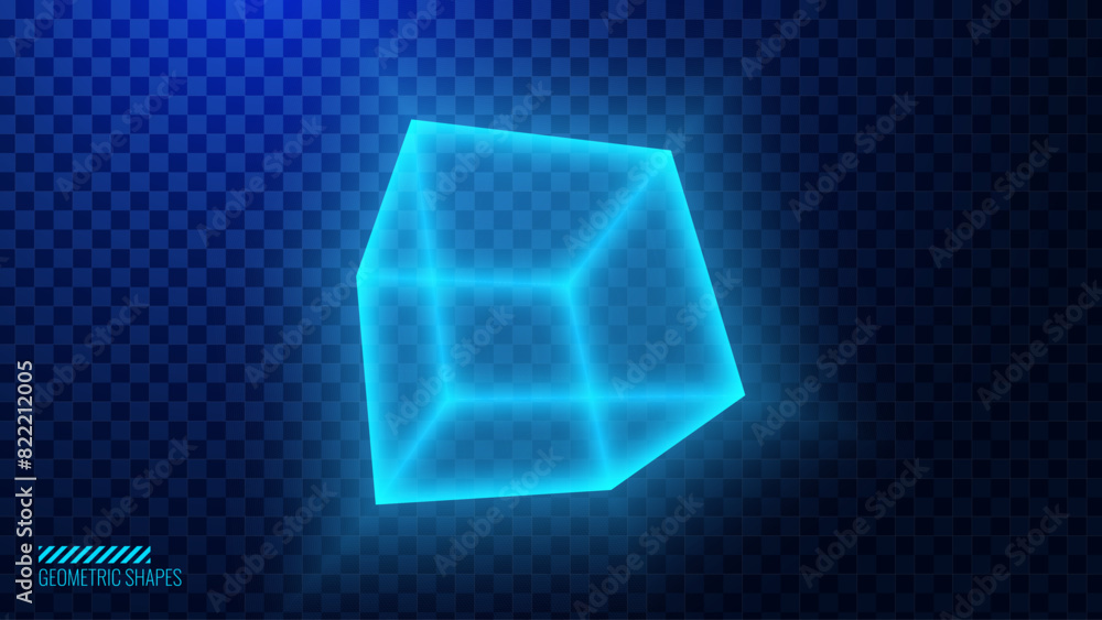 Glowing Blue Neon 3D Cube. Futuristic Box Cage. Digital Blockchain ...