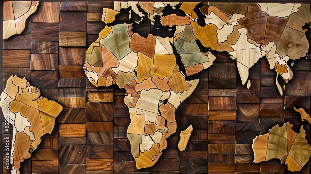 Islamic-inspired African cartography. Handmade geometric wall map of ...