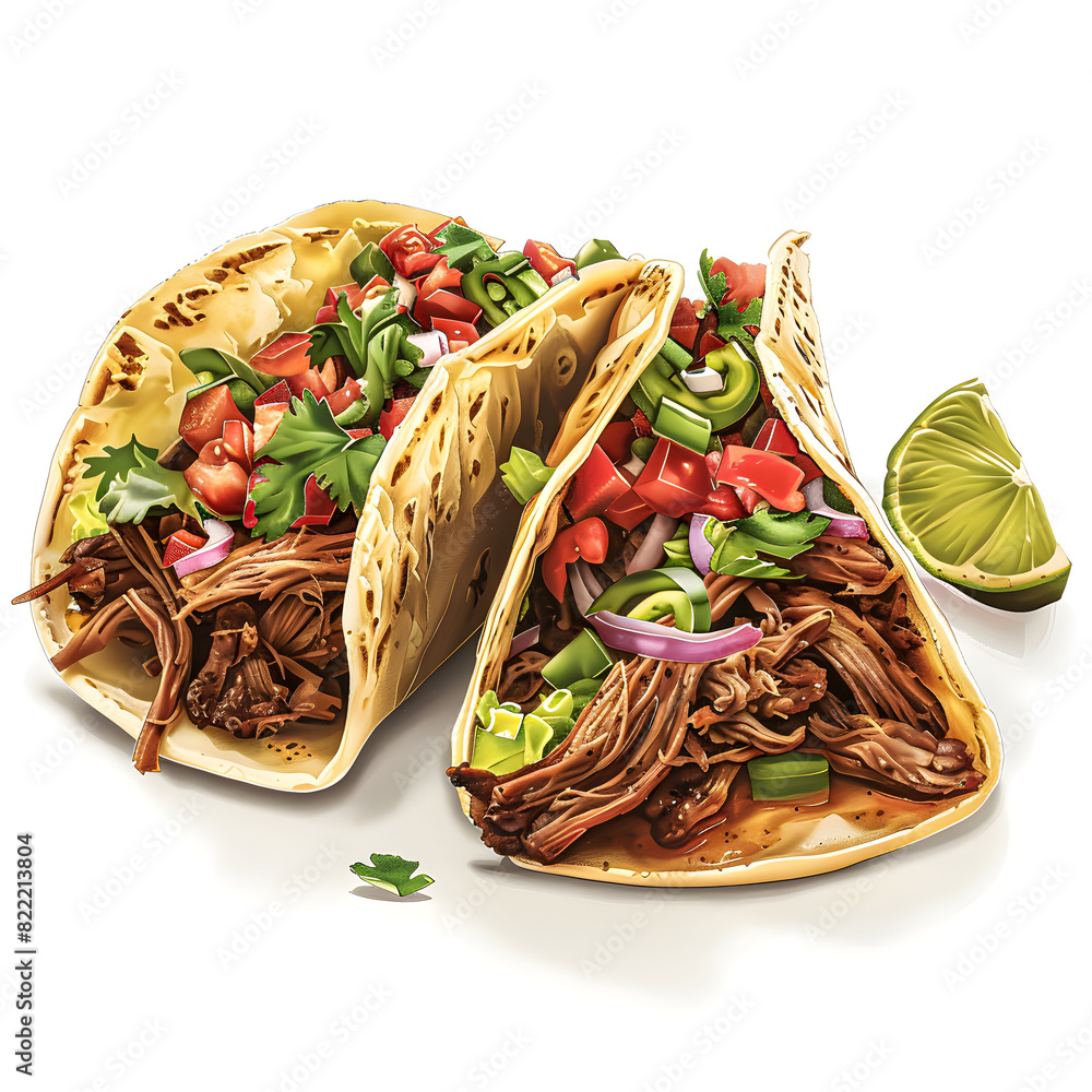 Vector illustration of a taco de carnitas on a white background ...