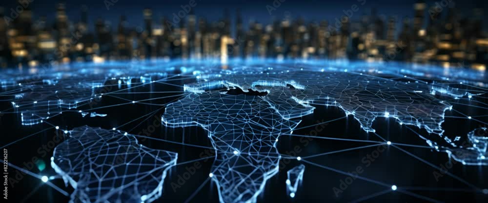 Digital world map with live communication links, flat, high-tech ...