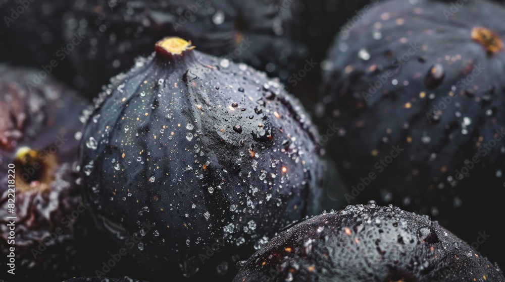 Moldy ripe purple figs in close-up, showing mold spores and ...
