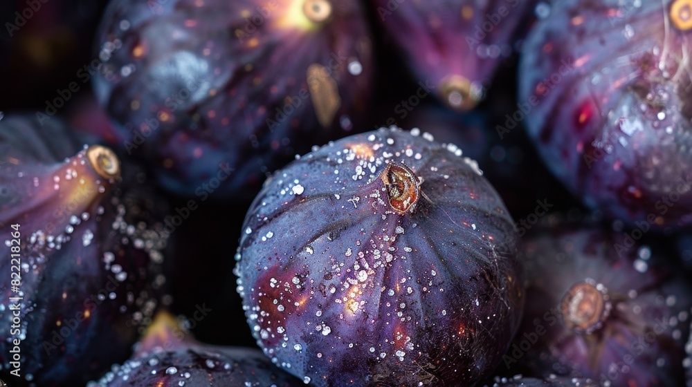 Moldy ripe purple figs in close-up, showing mold spores and ...