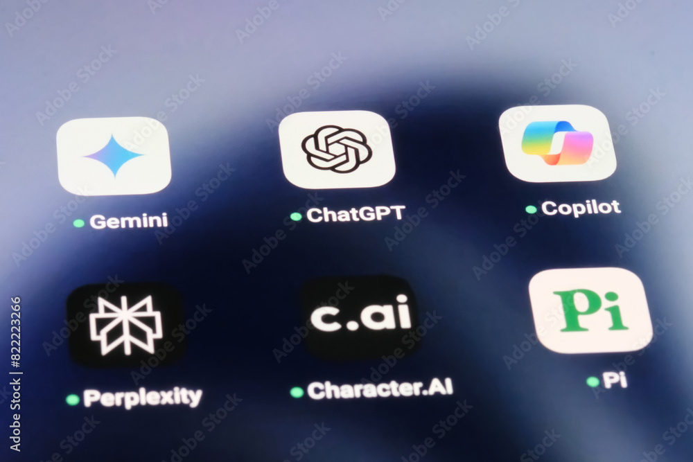 Shanghai,China-May 21st 2024: OpenAI ChatGPT, Google Gemini, Microsoft Copilot, Perplexity AI ...