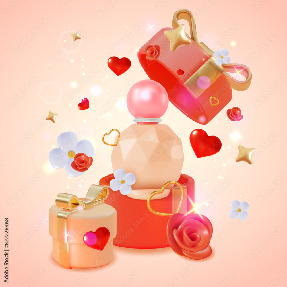 3d Perfume Bottle and Gift Box Fragrance Product Concept Cartoon Design ...