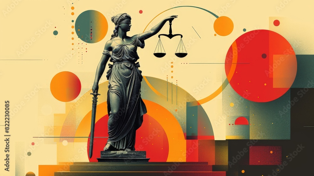 An abstract depiction of justice symbolism, designed with a minimalist ...