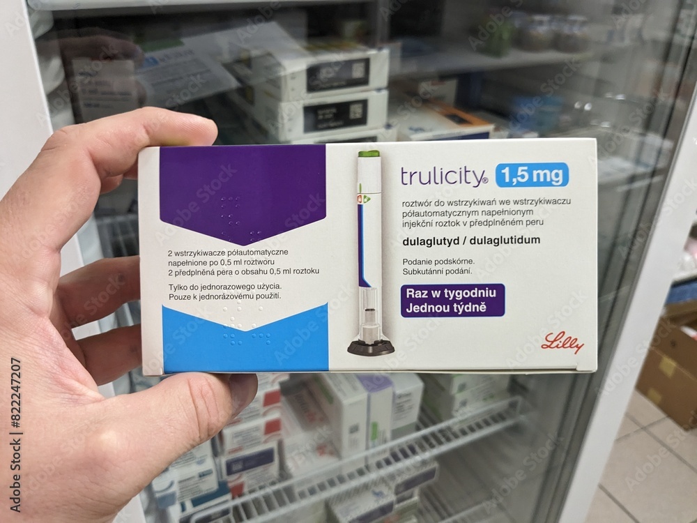 Prague,Czech republic- May 22 2024:box of trulicity 1,5 mg Eli lilly ...