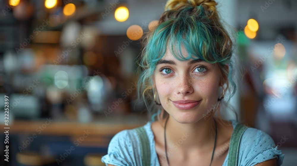 Foto de gen z presentation jitters, a chic gen z with turquoise hair ...