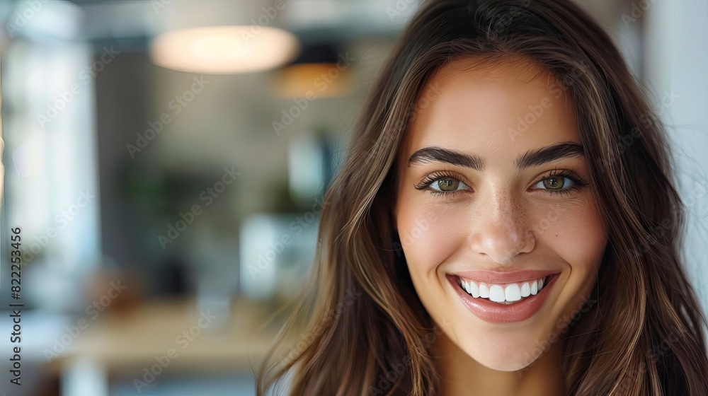 Diverse professional close-up, friendly smile, contemporary office ...