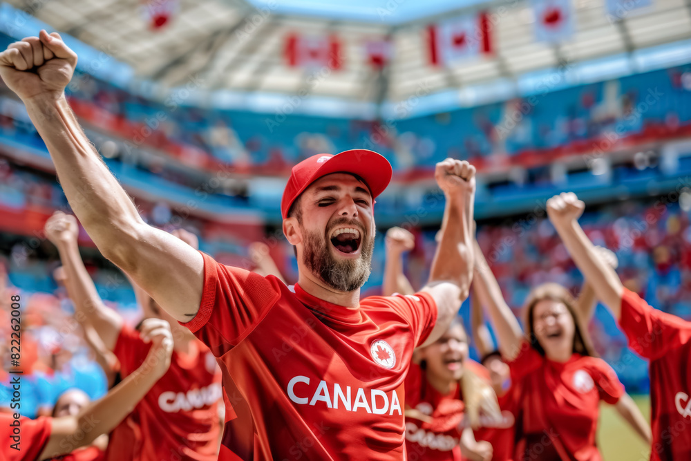Canadian football soccer fans in a stadium supporting the national team ...