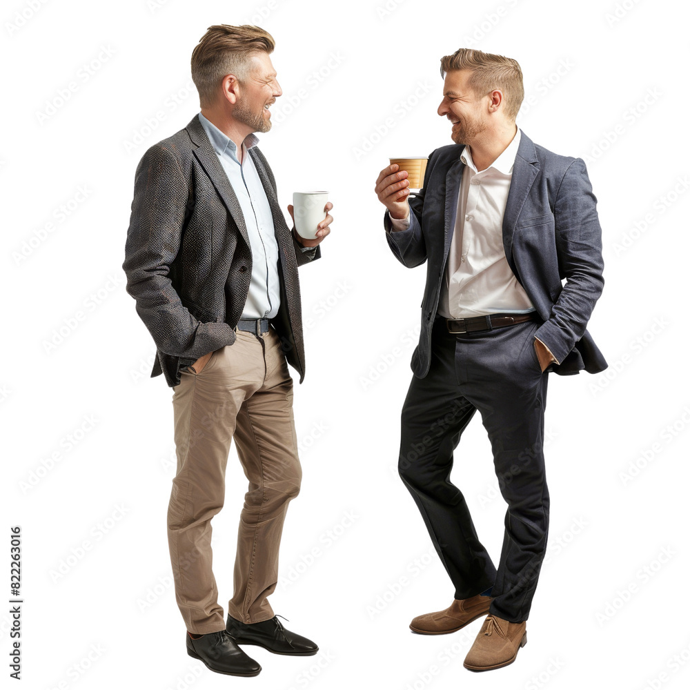 Two men in suits are standing next to each other, one of them holding a ...