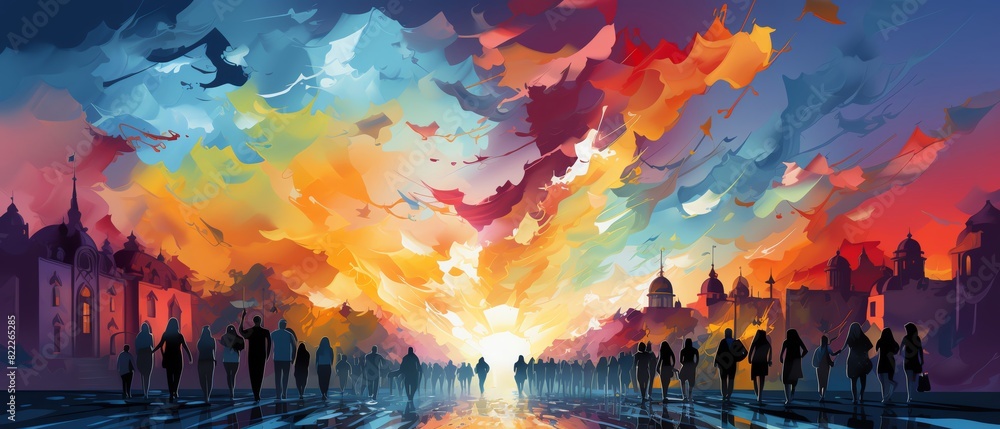 LGBTQ pride parade flat design side view holographic float water color ...