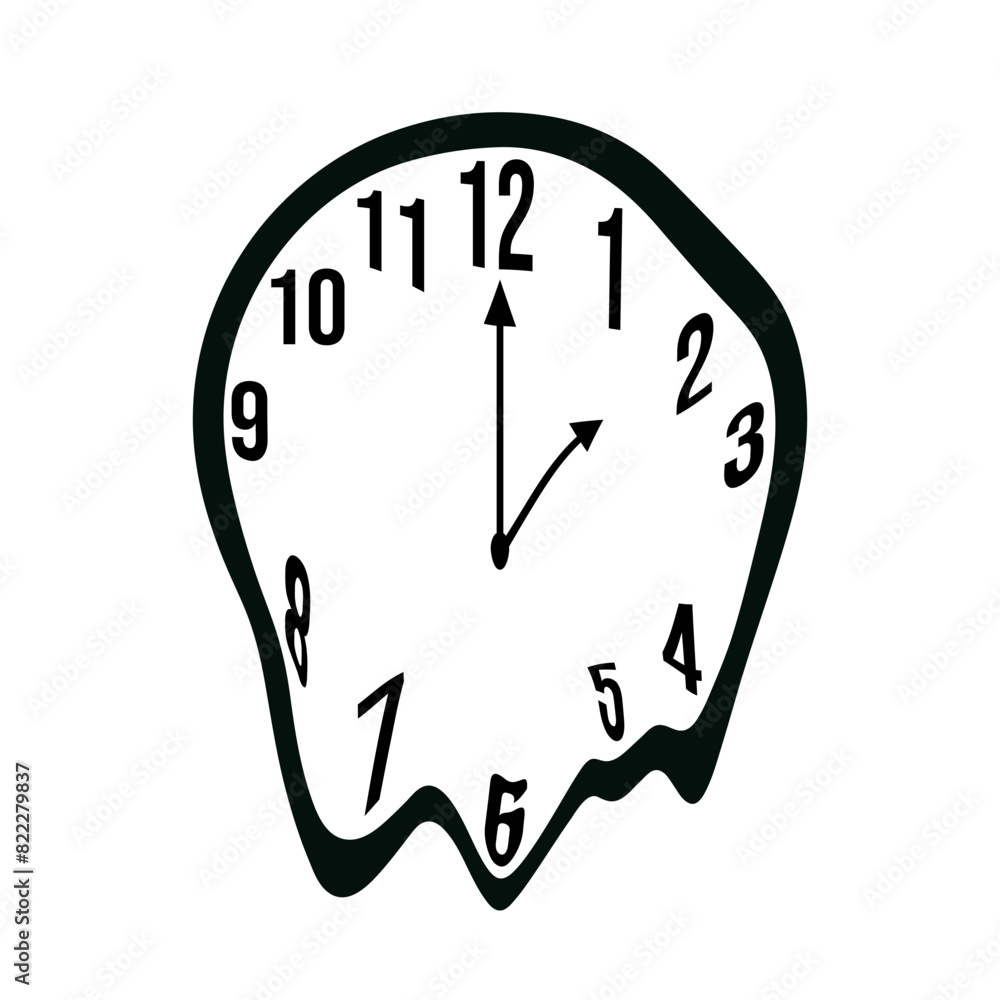 Vector Flowing clock isolated transparent background. Simple black and ...