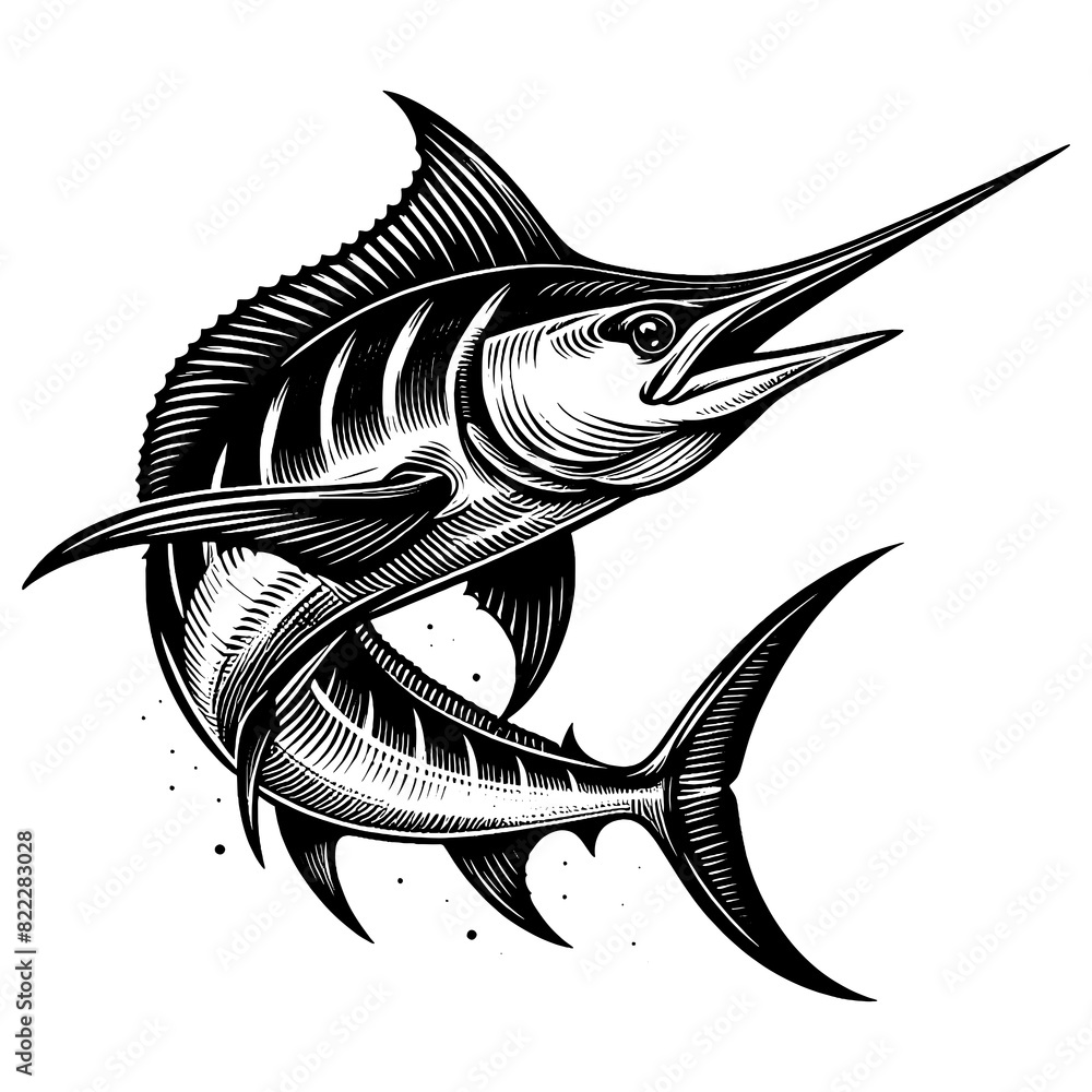 sailfish blue marlin fish sketch engraving generative ai fictional ...