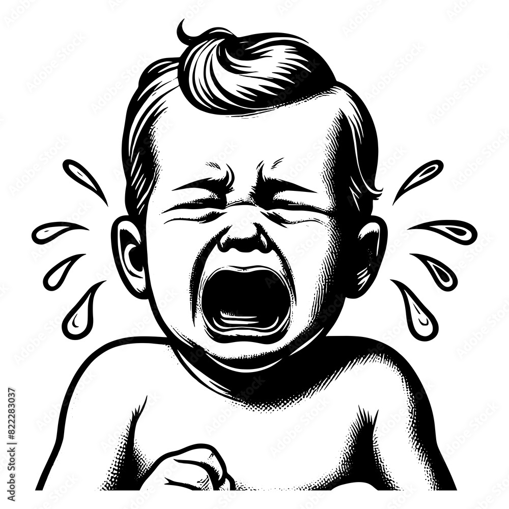 intense emotion of a crying baby, with detailed expression and classic ...