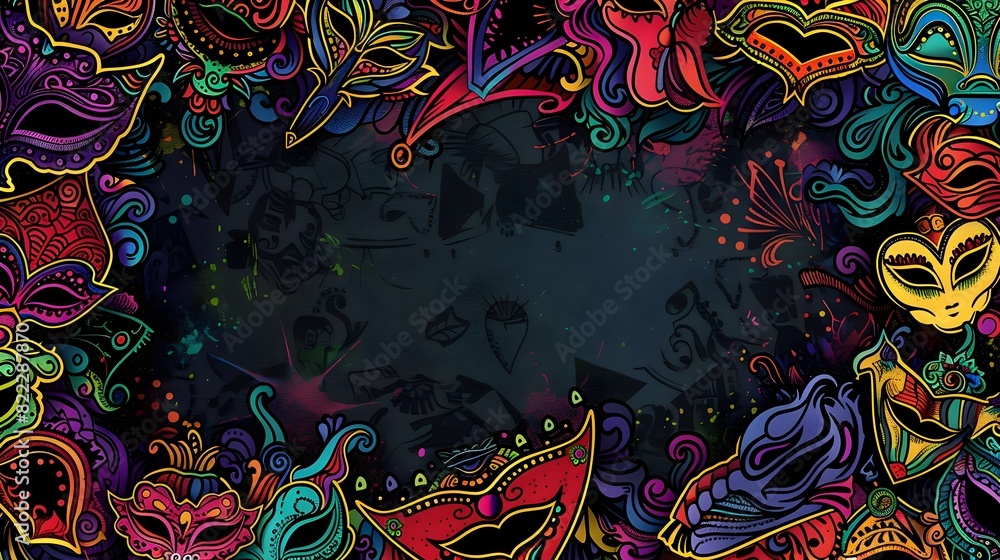 Vibrant Masquerade Ball Carnival Party Awaits Doodle Border Design for ...