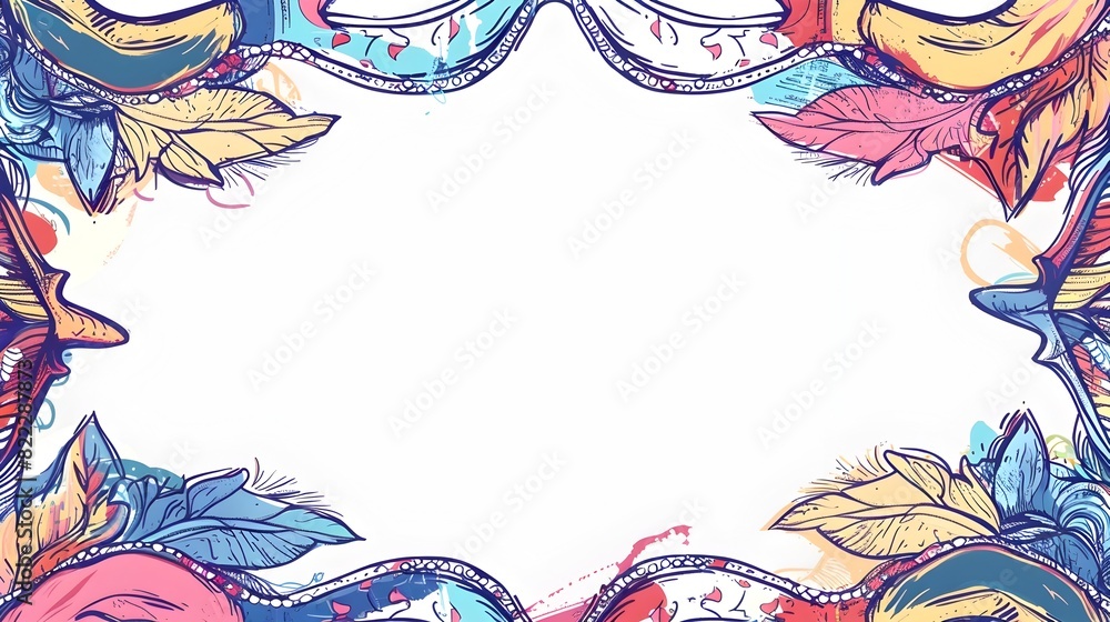 Vibrant Masquerade Ball Doodle Page Border Design with Blank Space for ...