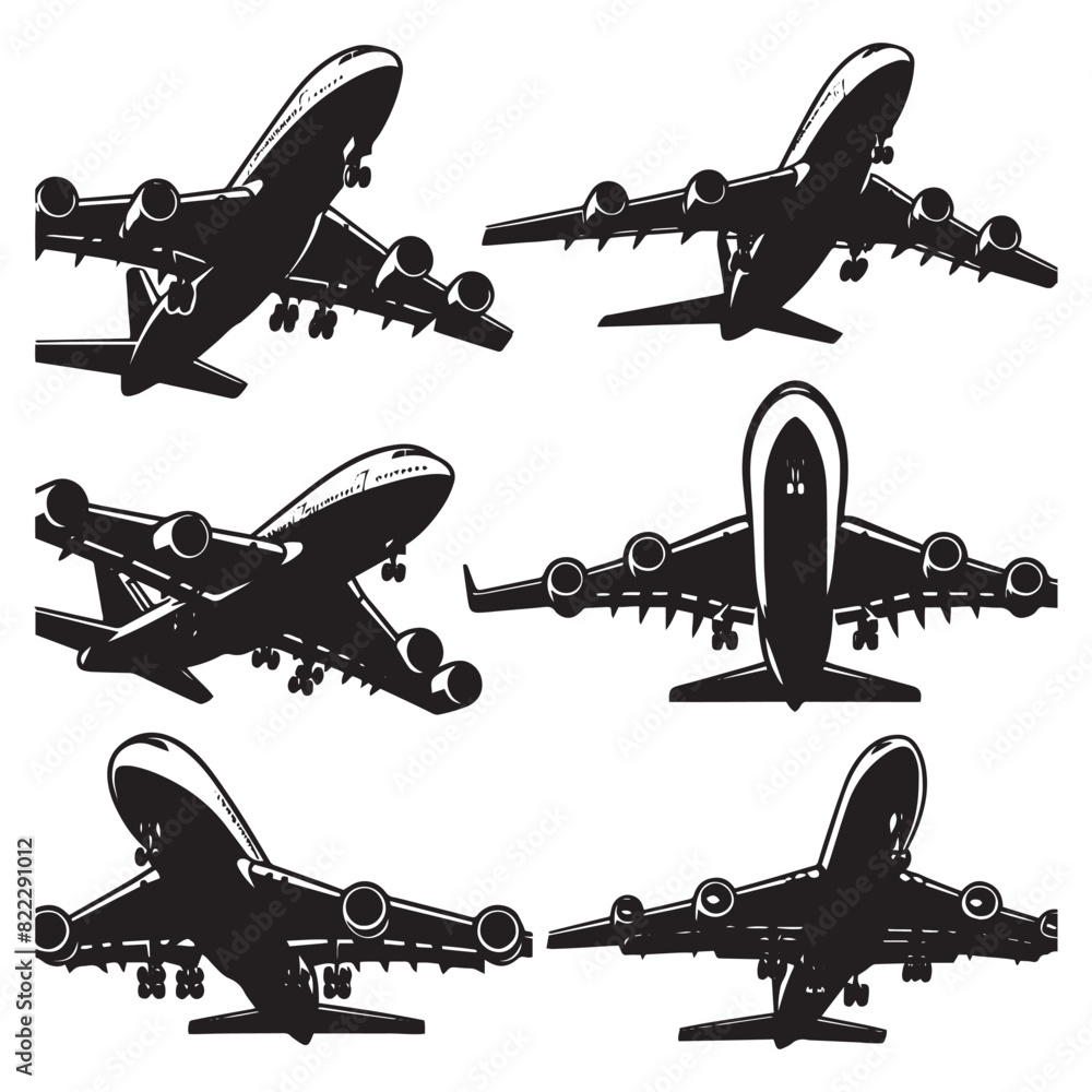 Black and White Airplane Silhouettes Vector Art, Airplane Silhouettes ...