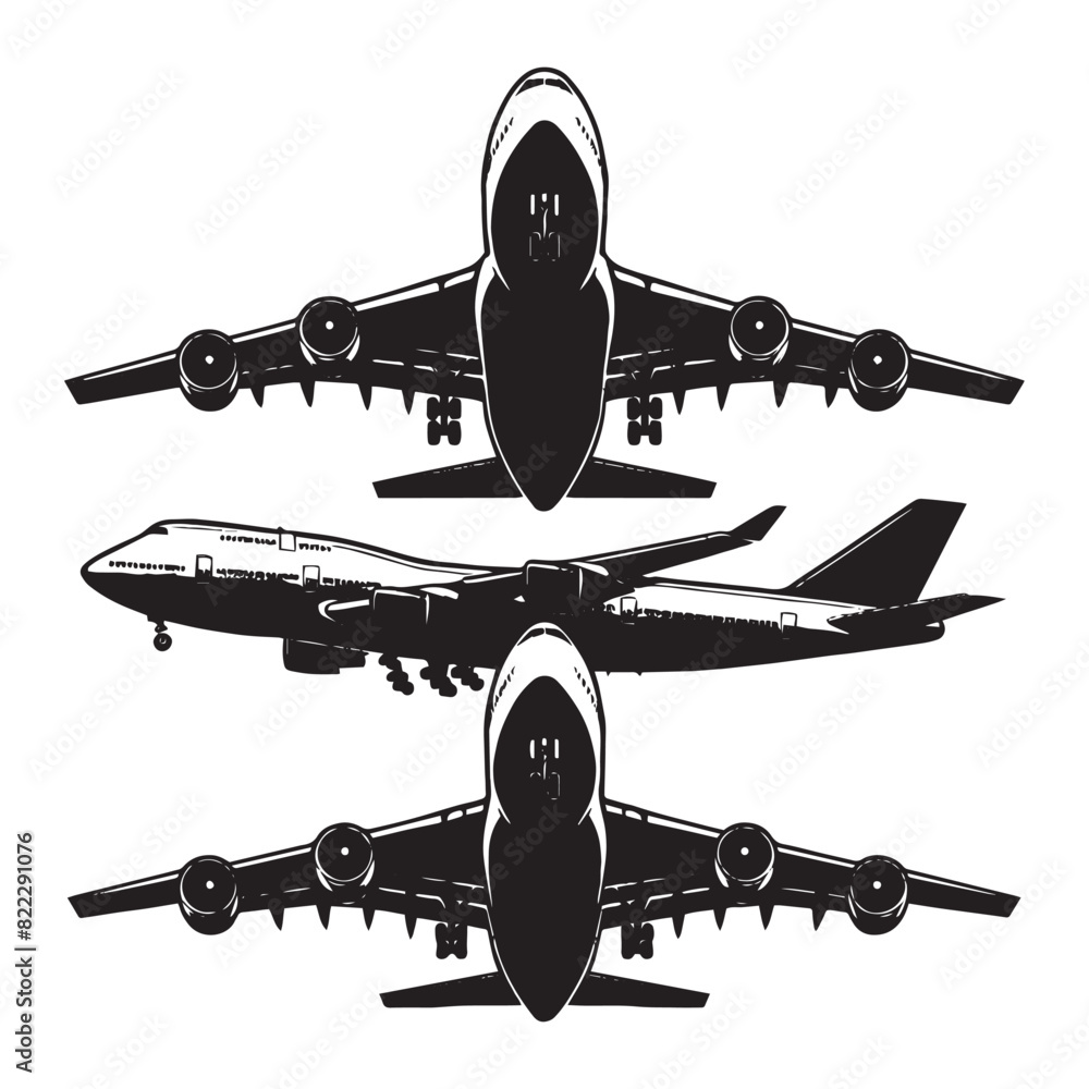 Black and White Airplane Silhouettes Vector Art, Airplane Silhouettes ...