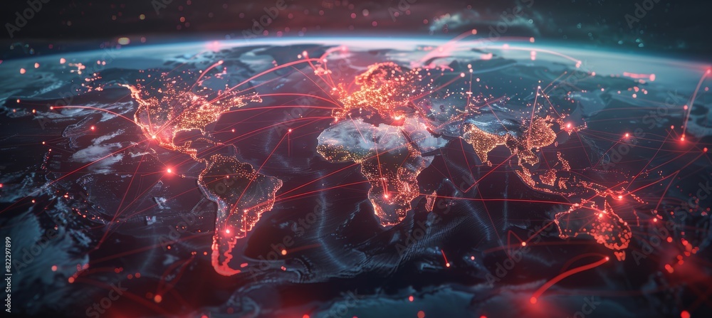 Global Logistics Network Advertising Banner with Animated Trade Routes ...