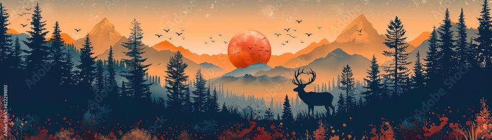 Taiga with wildlife flat design top view forest animals theme animation ...