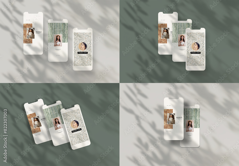 Elegant Mobile Mockups For Social Media Posts With Various Layouts ...
