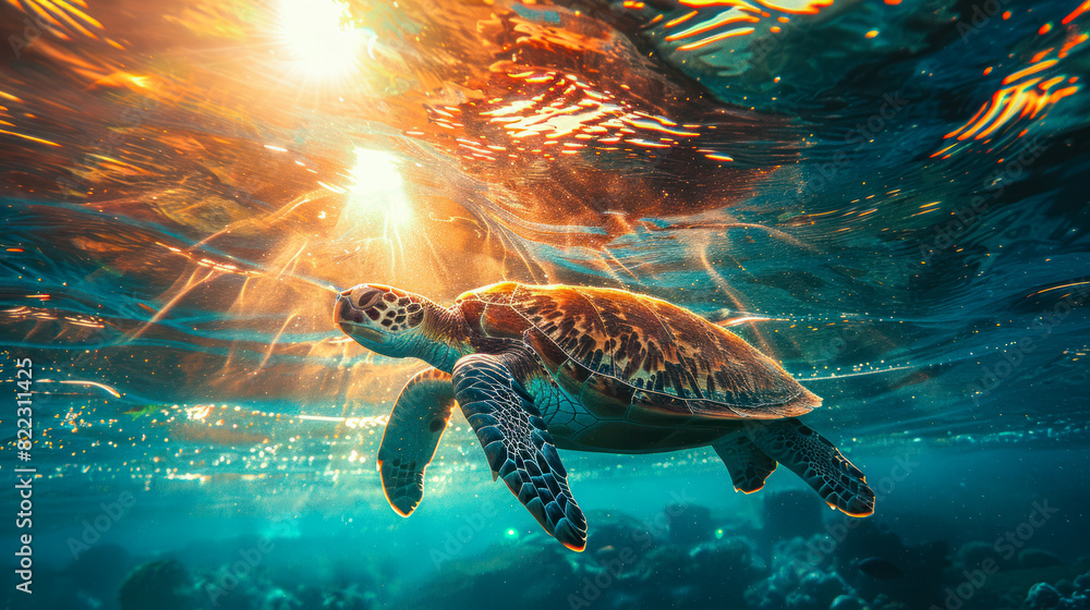 Underwater Turtles, Serene image of sea turtles swimming underwater ...