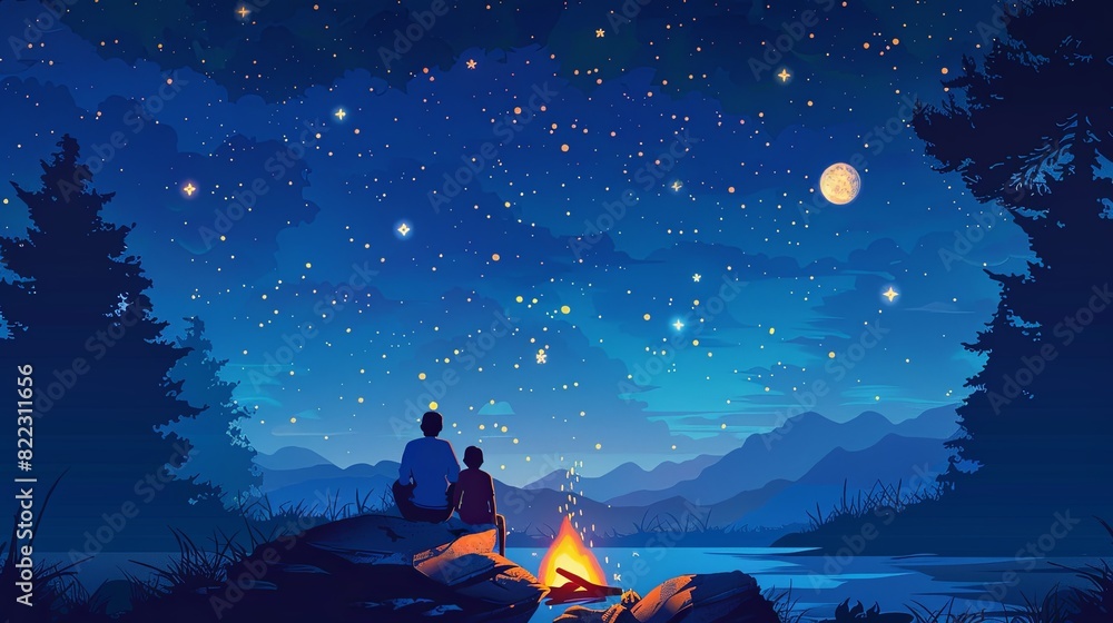 Joyful Father's Day Camping Trip - Vector Illustration of Father and ...