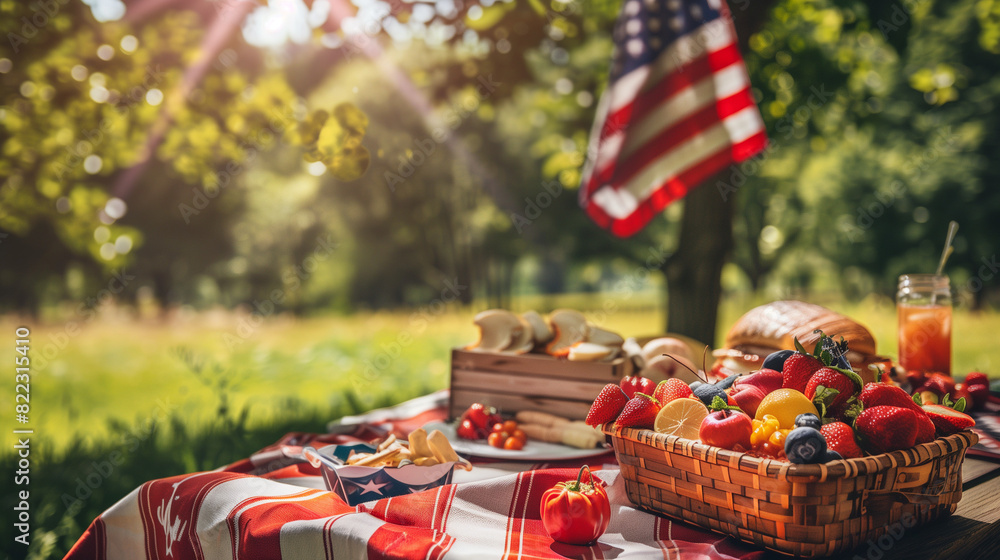 During a family picnic on Memorial Day, the American flag flies proudly ...