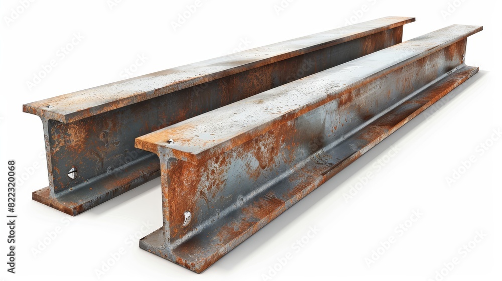Construction beams, steel structure girders, isolated on white ...