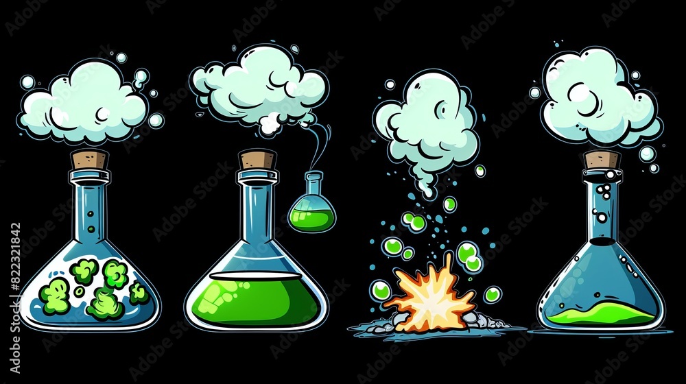 Ilustração do Stock: Isolated black background with stages of chemistry ...