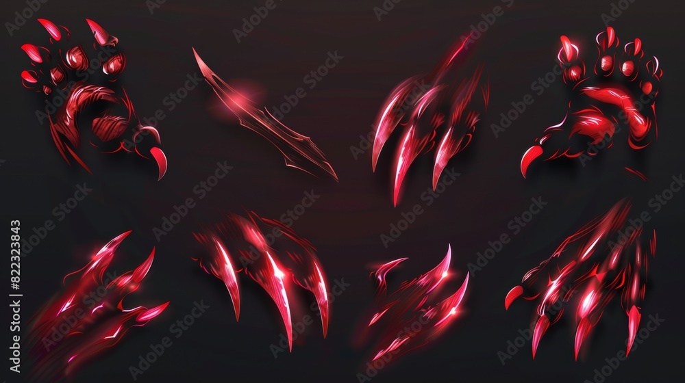 Fire talon rips and sparkles in monster claw marks, mysterious red ...