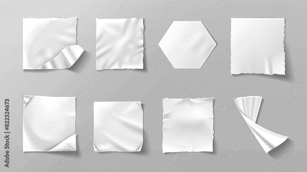 Stickers with rounded corners and wrinkles. Peeling off sticky notes ...