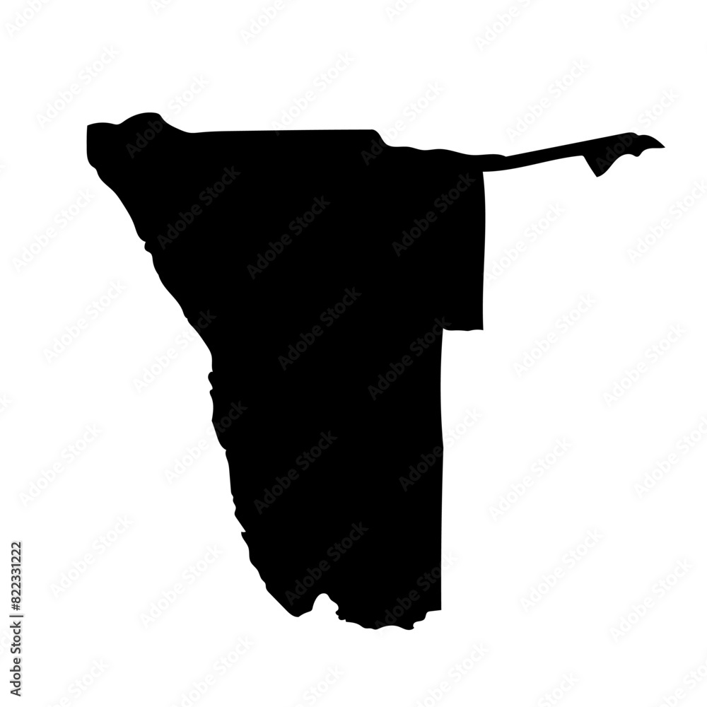 Hand drawn black map of Namibia. Silhouette, Africa country geography ...