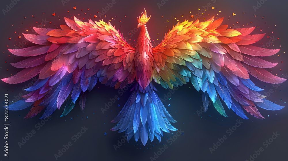 Cartoon style illustration of a majestic phoenix rising from the ashes ...