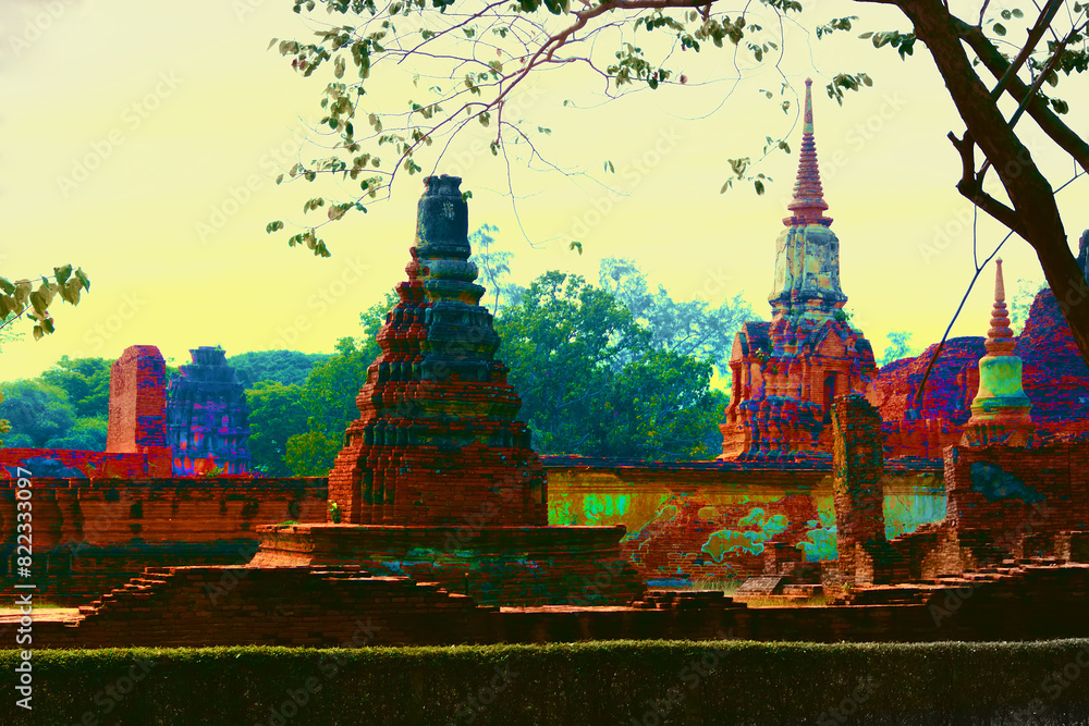 Ruins of Buddhist ancient shikhara, dagoba, stupa in southern Thailand ...