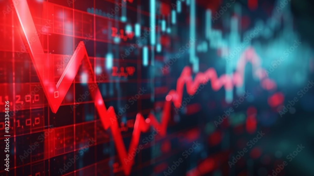 Realistic depiction of a stock market graph falling, highlighted by a ...