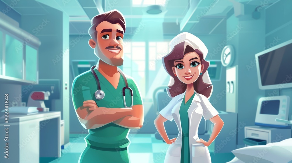 Surgeon in green uniform with stethoscope, healthcare medicine services ...