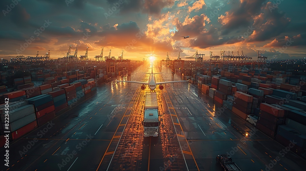 cargo plane logistic import export background goods truck with cargo ...