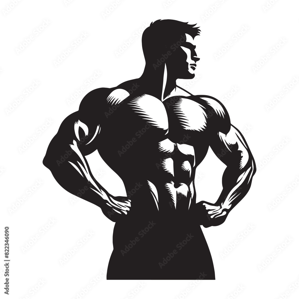 a clean body builder vector lines ,Muscular man in different poses ...