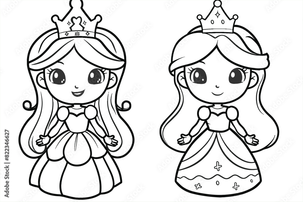 coloring pages with cute princess characters, happy princess characters ...